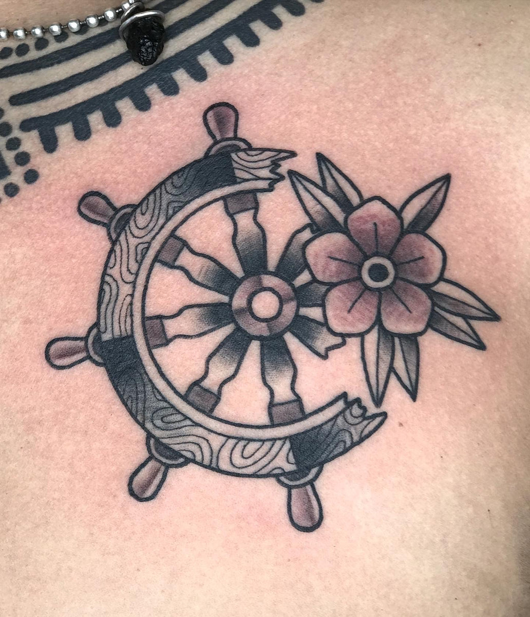 Traditional Ship Wheel Tattoo
